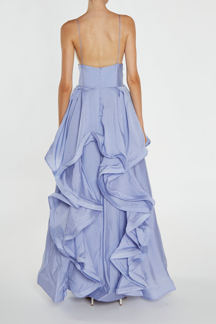 Ingrid Cornflower Blue Layered Ruffle Strappy Maxi Dress 14 True