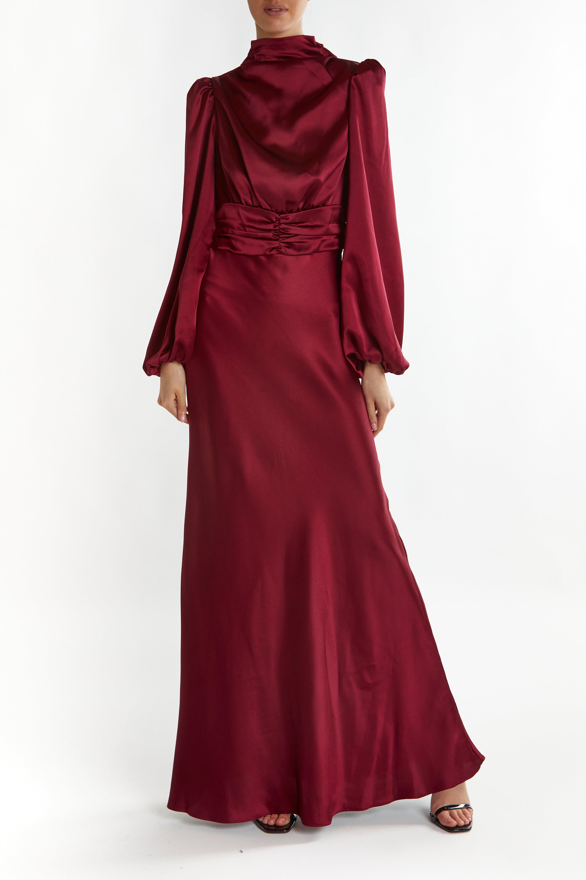 Sutton Burgundy High Cowl-Neck Maxi Dress - 6 - True Decadence