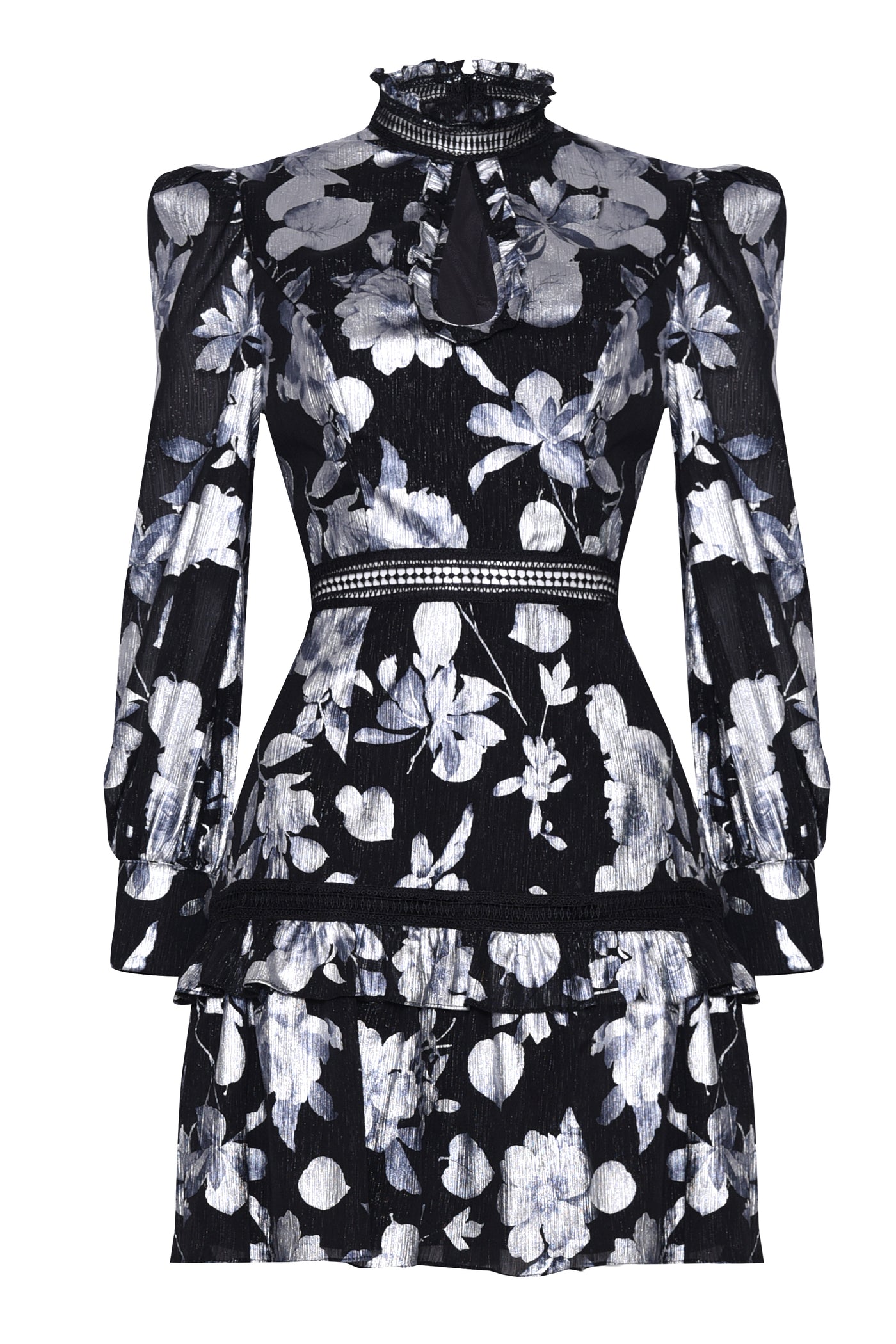 Black Metallic Floral Mini Dress - 6 - True Decadence