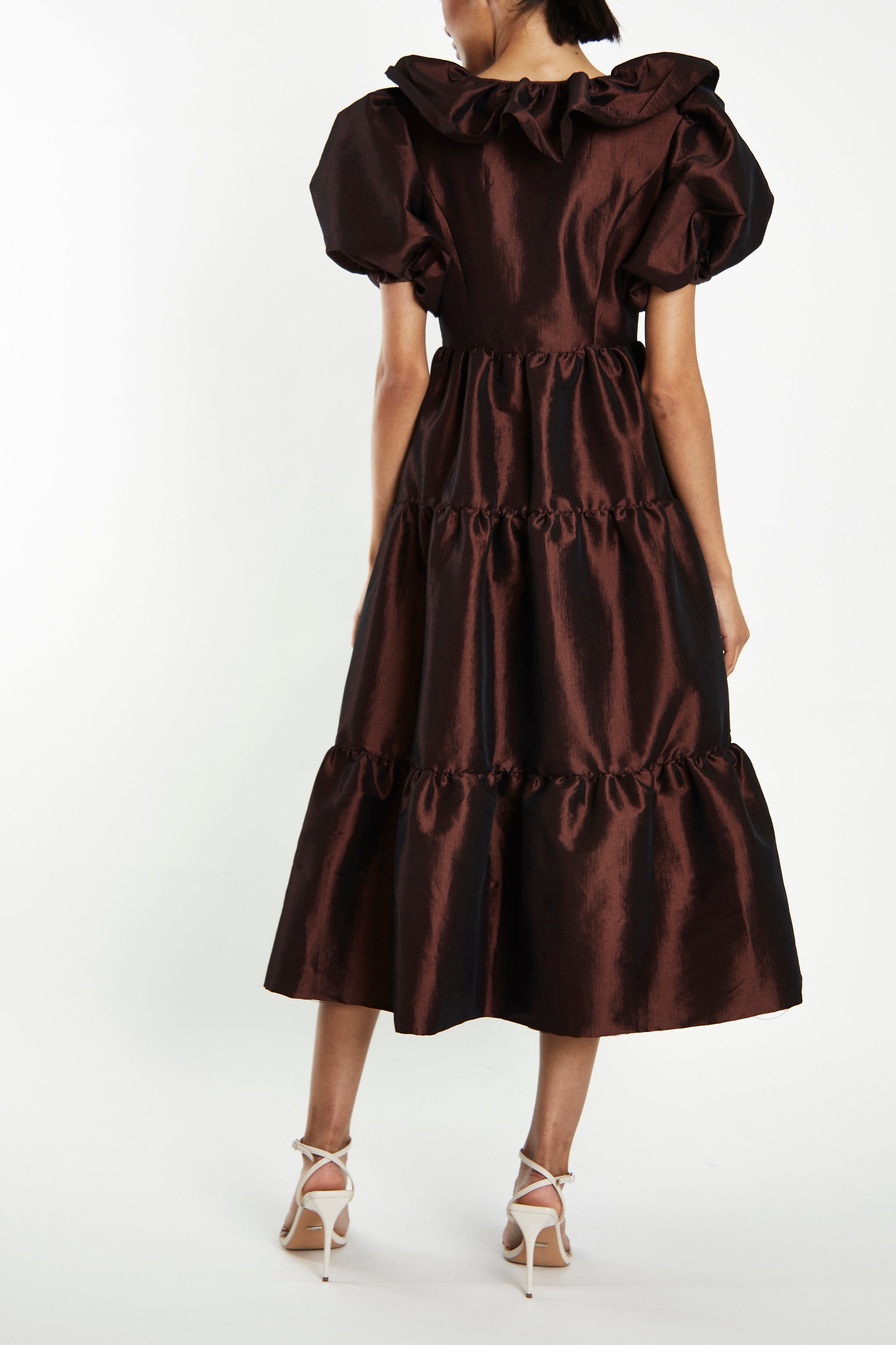 Althia Chocolate Taffeta Tiered Midaxi Dress - 14 - True Decadence