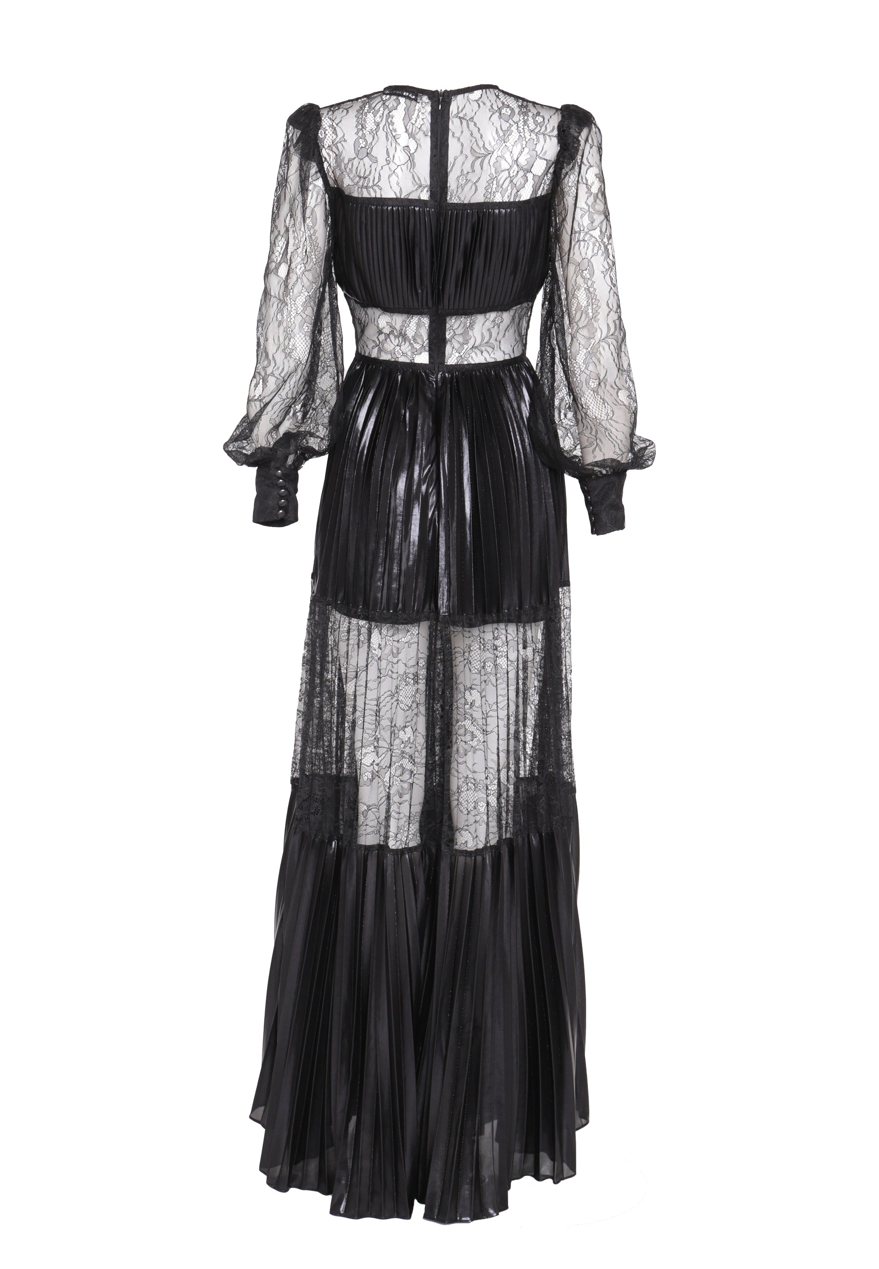 Amanda Black Sheer Pleated Maxi Dress - True Decadence